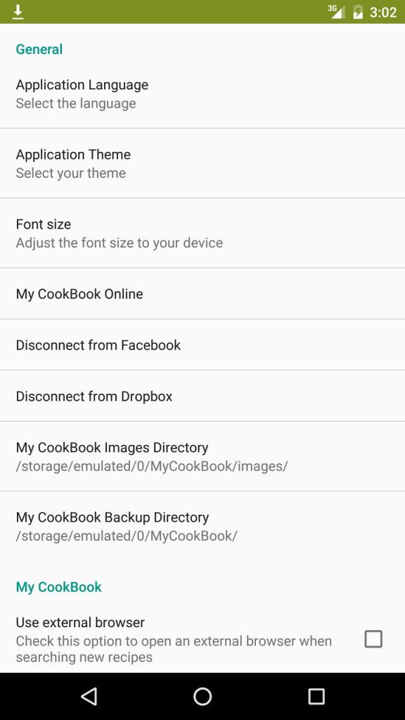Cookmate Android Settings - Cookmate
