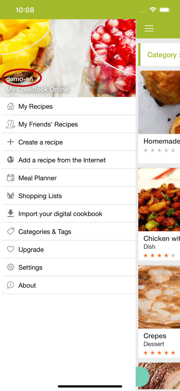 Cookmate app : find your username - Cookmate